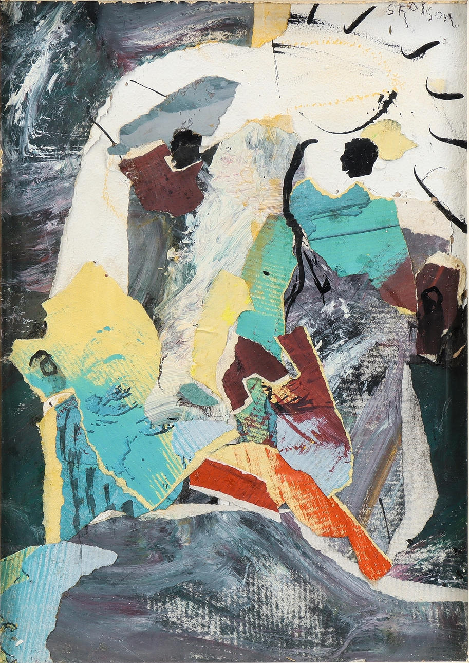 STIG OLSON. Collage/blandteknik, signerad. Konst - Måleri - Auctionet