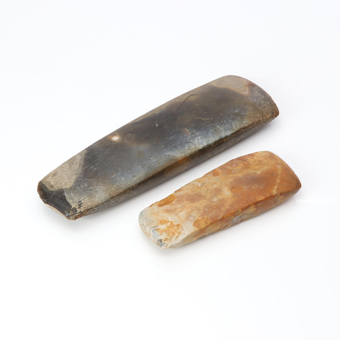 STONE AXES, TWO PCS. Machined and ground flint. Peasant Stone Age ...