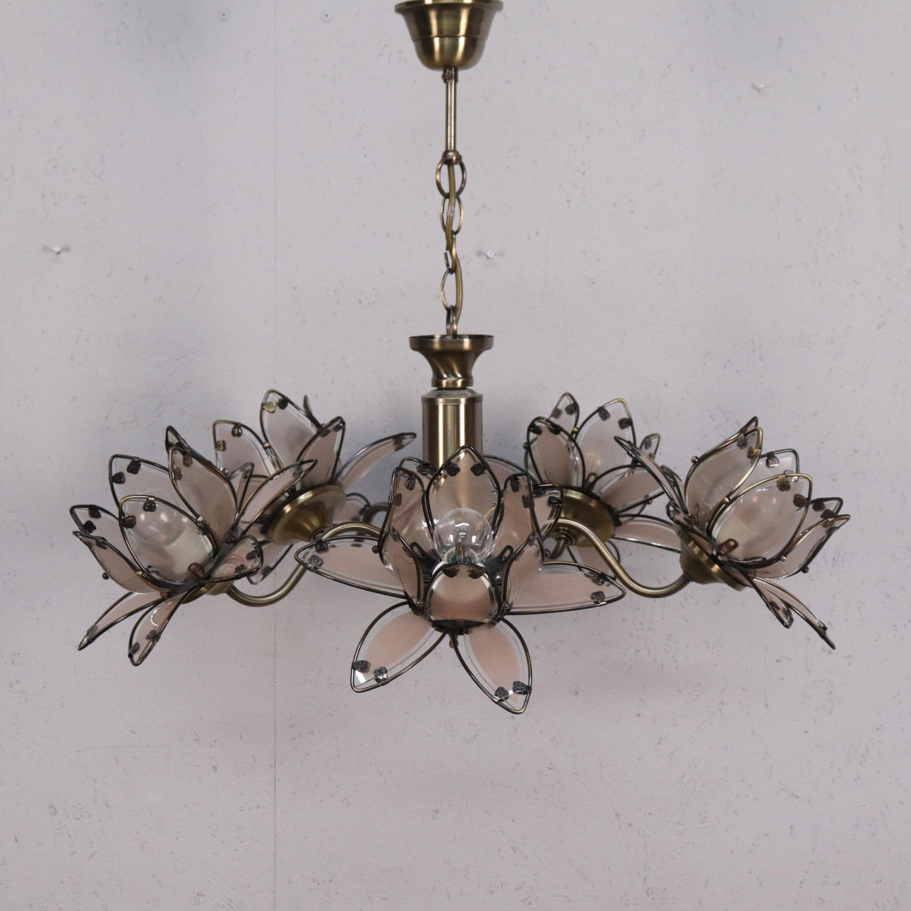 CEILING LAMP, light sources in the form of lotus flowers, glass/metal ...