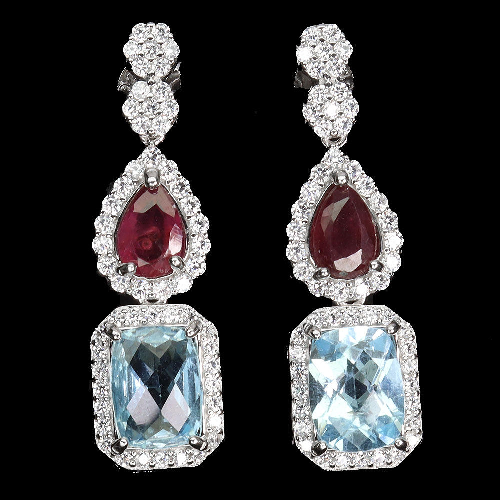 BLUE TOPAZ AND RUBY SILVER EARRINGS. Jewellery & Gemstones - Earrings ...