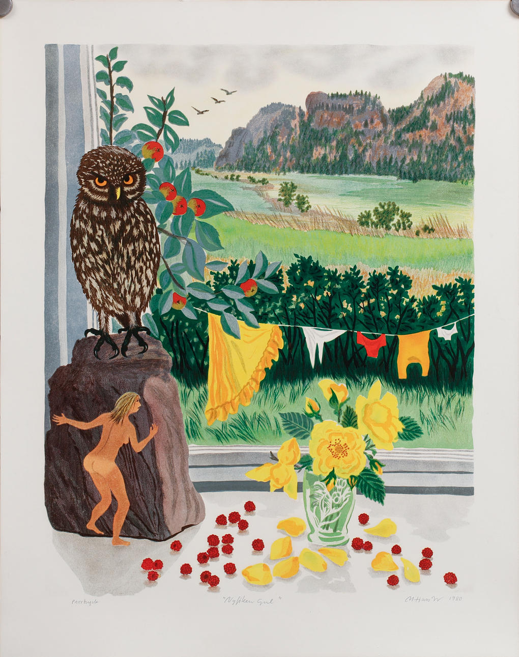 MONA HUSS WALIN. “Curious yellow”, lithograph in colours, signed and ...