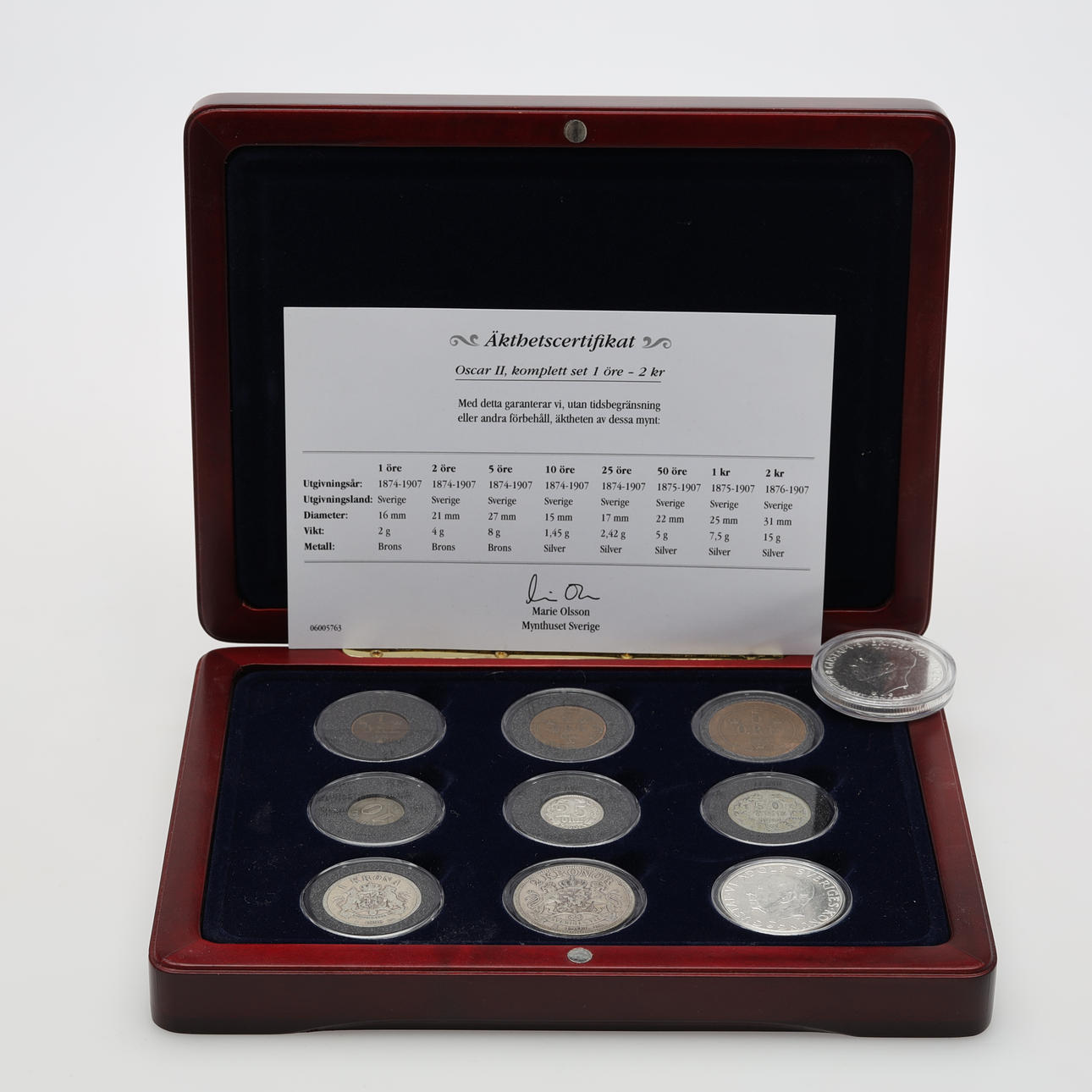 MYNTSET, silver/brons, Oscar II komplett set 1 öre-2 kr, medföljer 2 ...