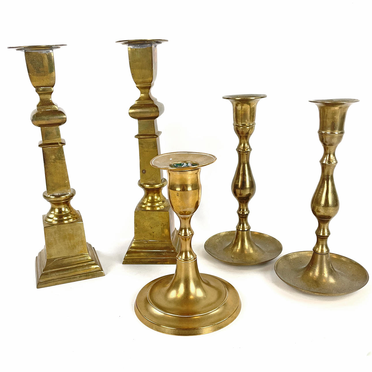 CANDLESTICKS, 5 pcs. Brass, 20th century. Lighting & Lamps ...