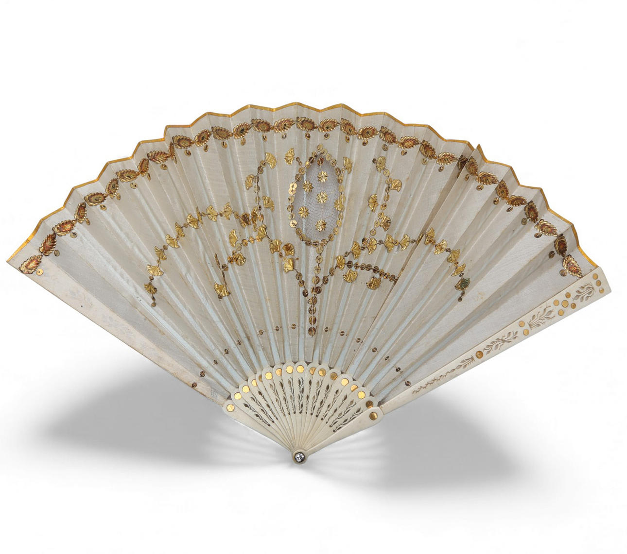 Empire fan with embroidered silk leaf “Berain” type and visor, from the ...