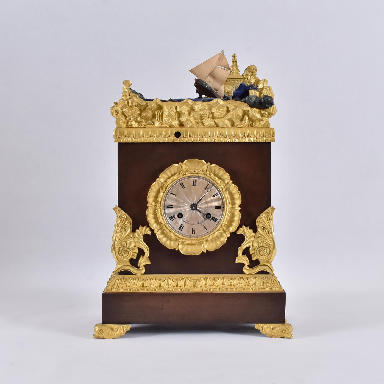 MECHANICAL FIREPLACE CLOCK, patinated and gilded bronze. Clocks ...