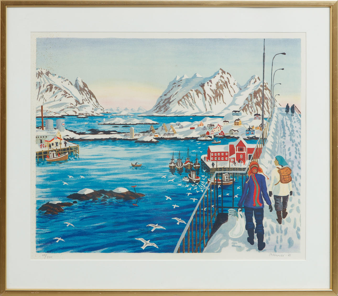MONA HUSS WALIN. “Caje and Mona in Lofoten” color lithograph, signed ...