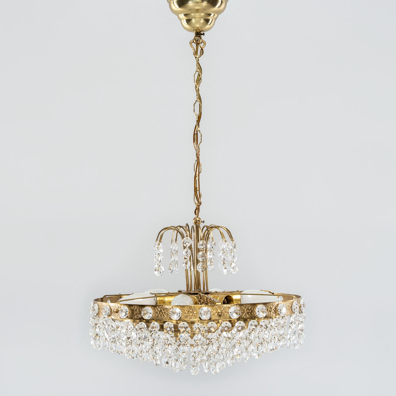 A 20th Century brass chandelier and prisms. Lighting & Lamps - Ceiling ...