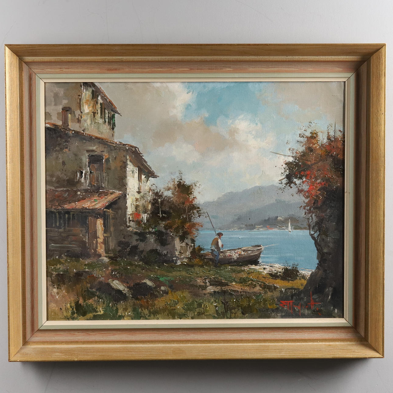 ERCOLE MAGROTTI. ÖL AUF LEINWAND, „Haus am See“, signiert. Kunst ...