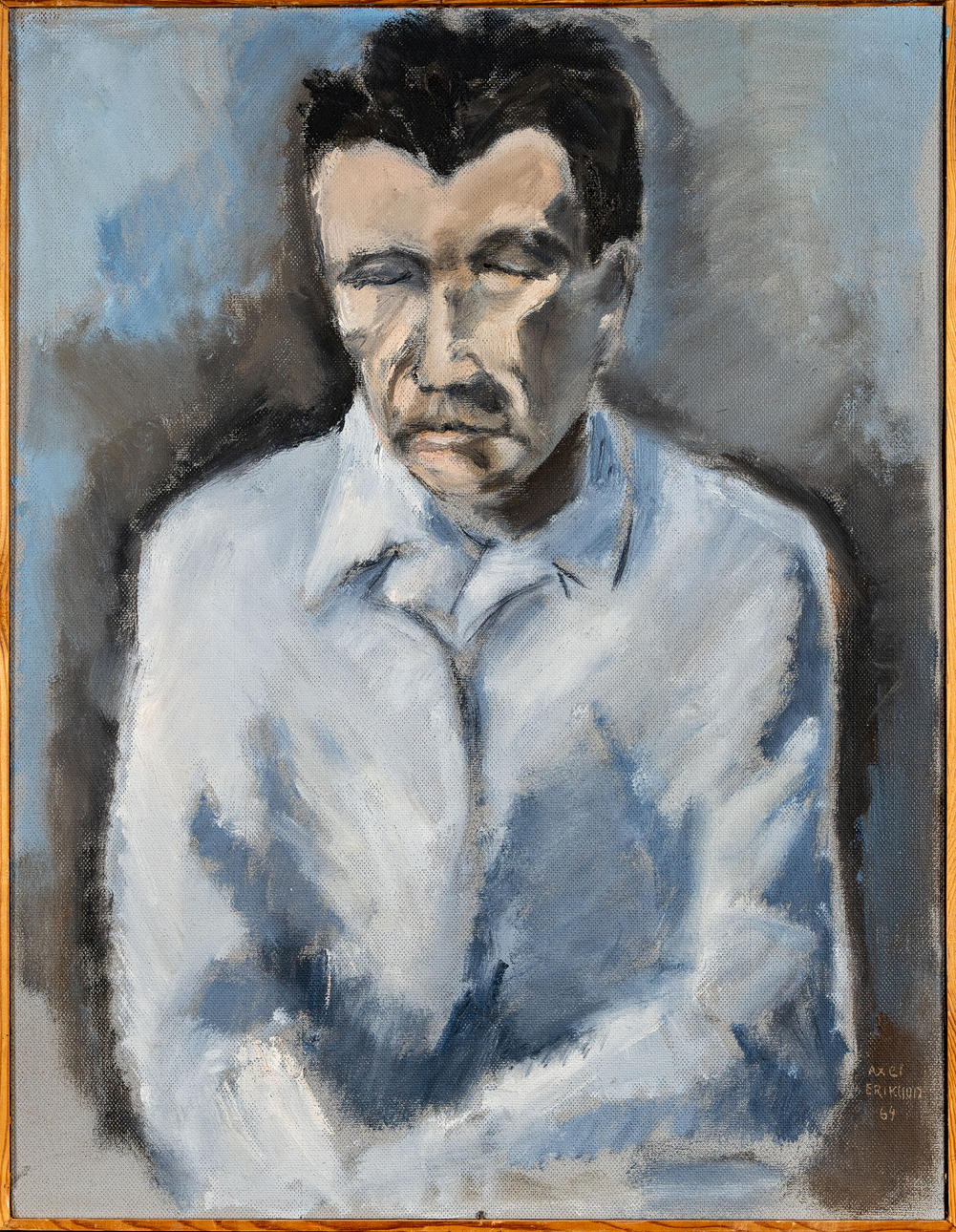 AXEL ERIKSSON. Oil on panel, Portrait, Signed and Dated 1969. Art - Paintings - Auctionet