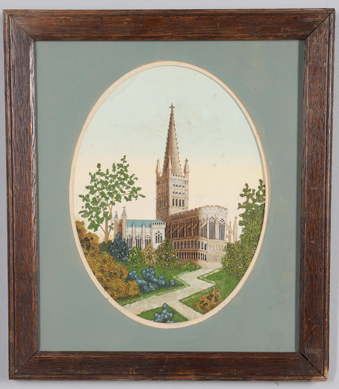 A VICTORIAN COLLAGE OVAL PICTURE OF NORWICH CATHEDRAL. Art - Other ...