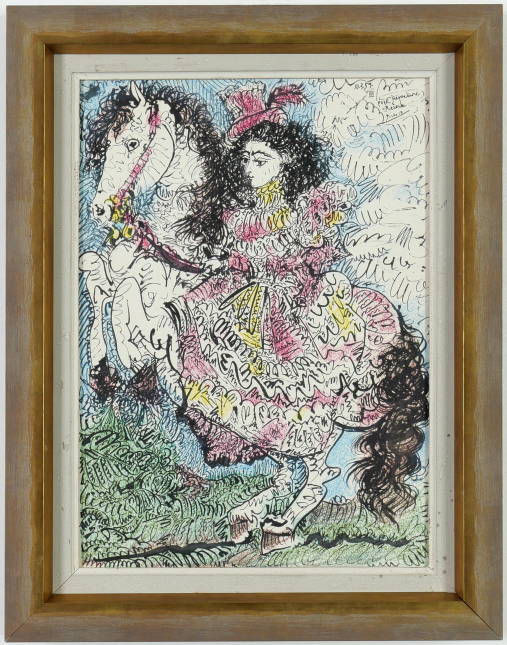 PABLO PICASSO. WOMAN IN PINK DRESS & HAT ON HORSEBACK. Art - Paintings ...