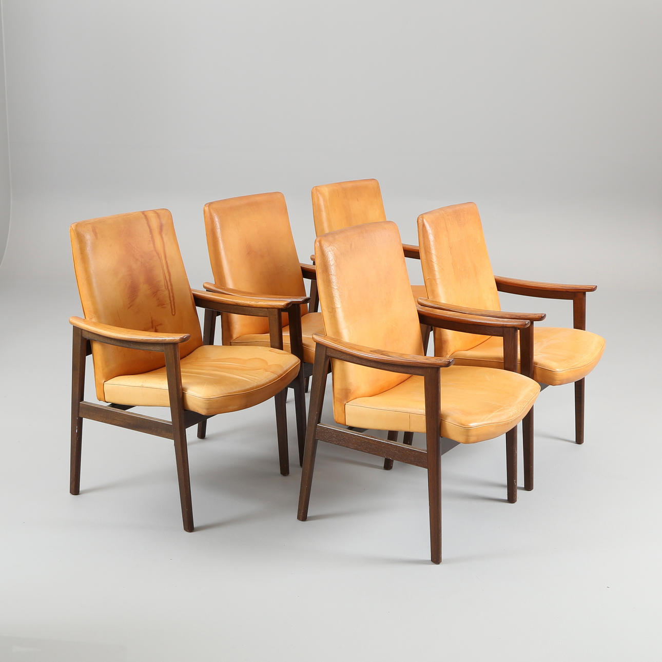 ERIK KIRKEGAARD. Hen Chair Factory. A set of five high-backed oak and ...