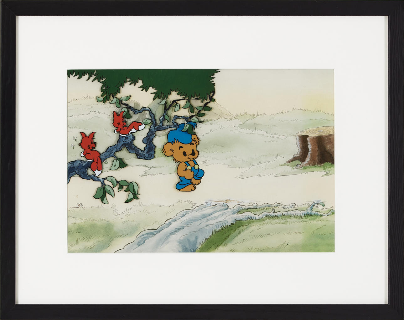 RUNE ANDRÉASSON. Bamse, handmålad filmcell ur "Bamse och den lilla ...