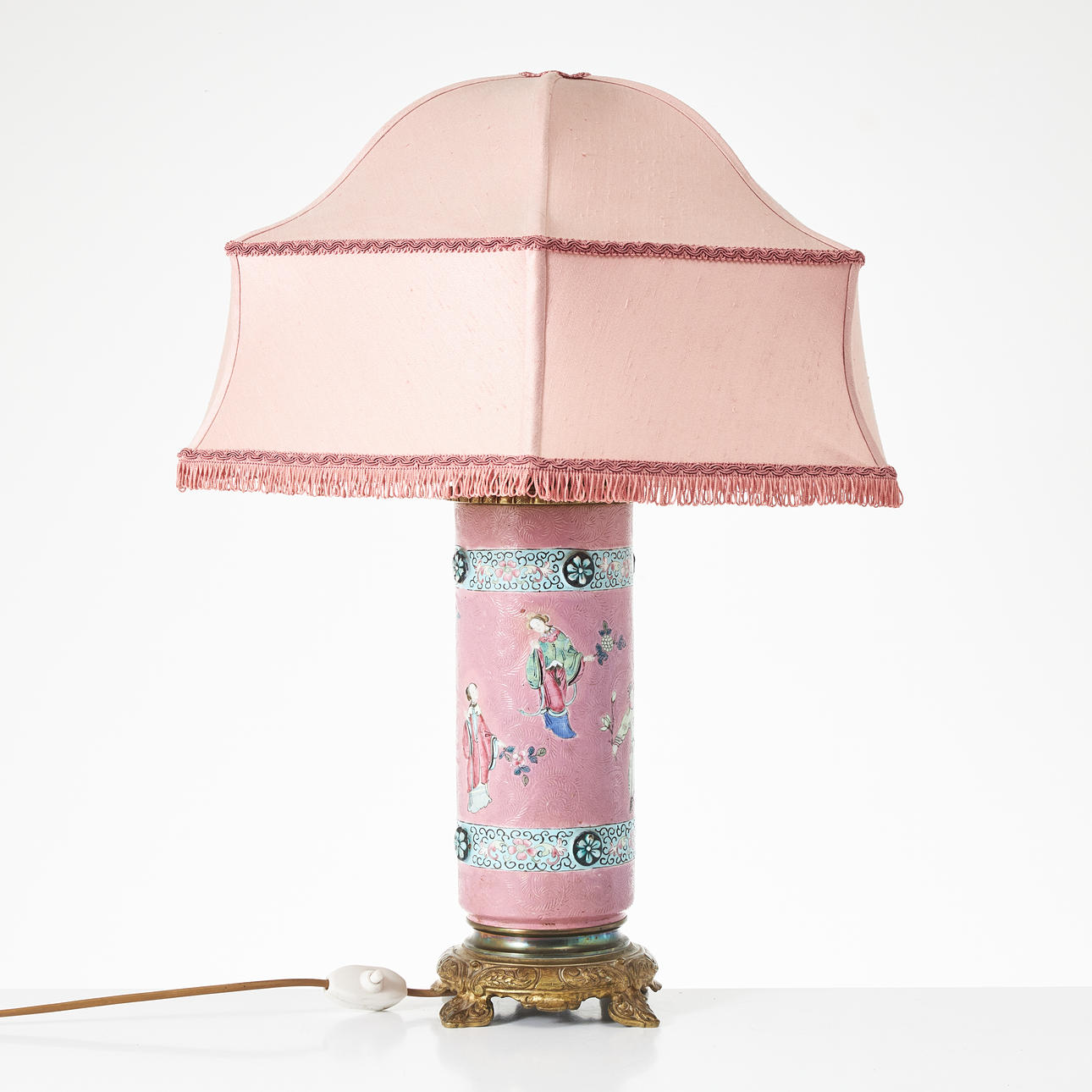 A table lamp, porcelain, China, end of the 19th century, cylindrical ...