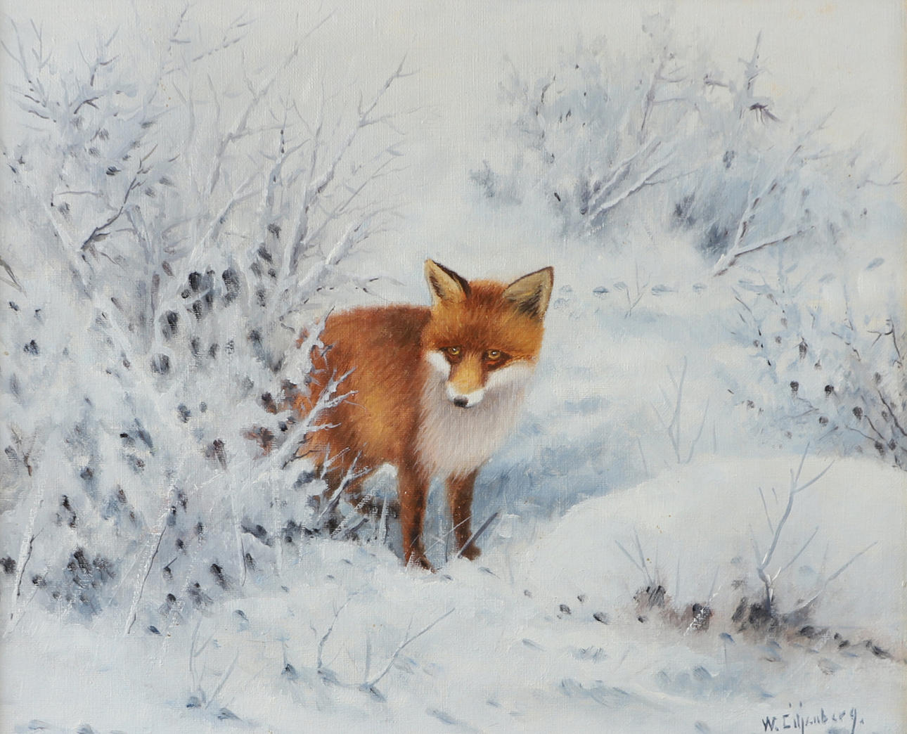 WALTER LILJENBERG. Fox in winter landscape, oil on canvas, signed W ...