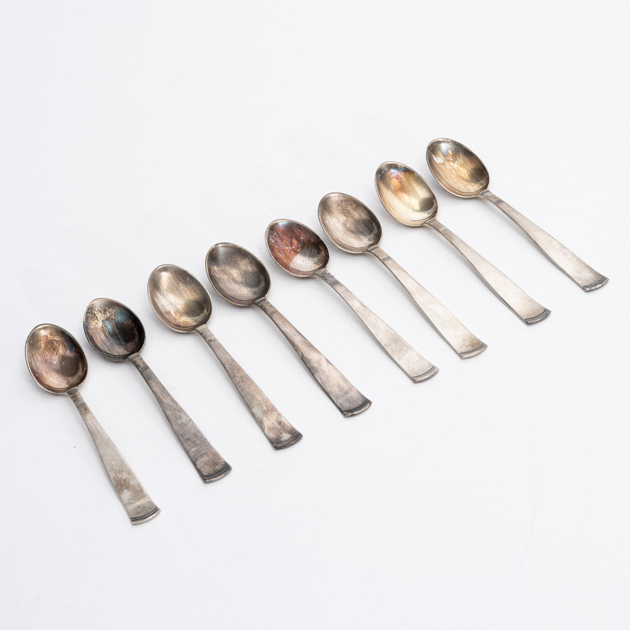 JACOB ENGMAN. Kaffeskedar, 8 st, silver, "Rosenholm" formgiven 1930-tal ...