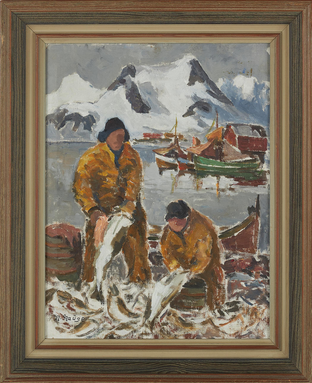 HALFDAN HAUGE. Fiskare, olja på pannå, signerad H. Hauge. Konst ...