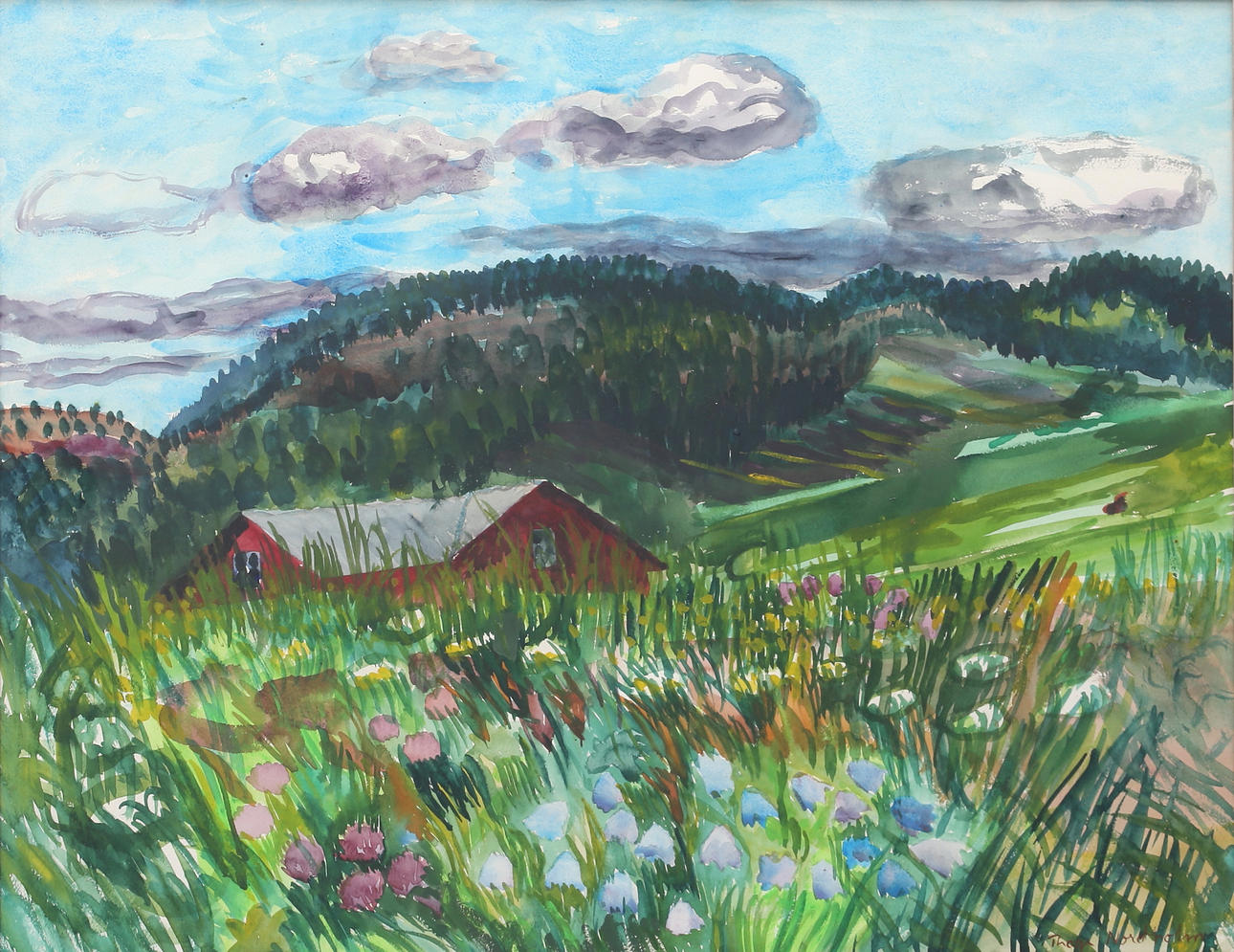 THAGE NORDHOLM. Bördigt landskap, akvarell, signerad. Konst - Måleri ...