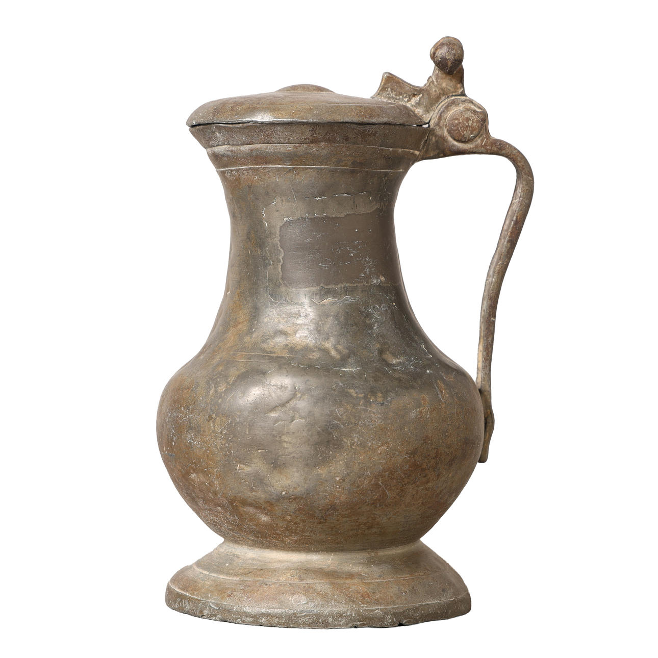 EN TUDOR TENNLÖKFORMAD FLAGON, CIRKA 1500. Silver & Metall - Tenn ...