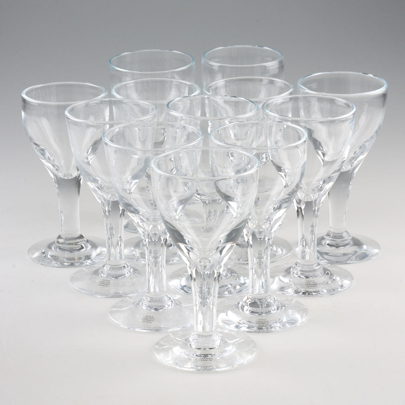 A set of 12 wine glasses, “Bellman” Ingegerd Råman, Skruf, signed ...
