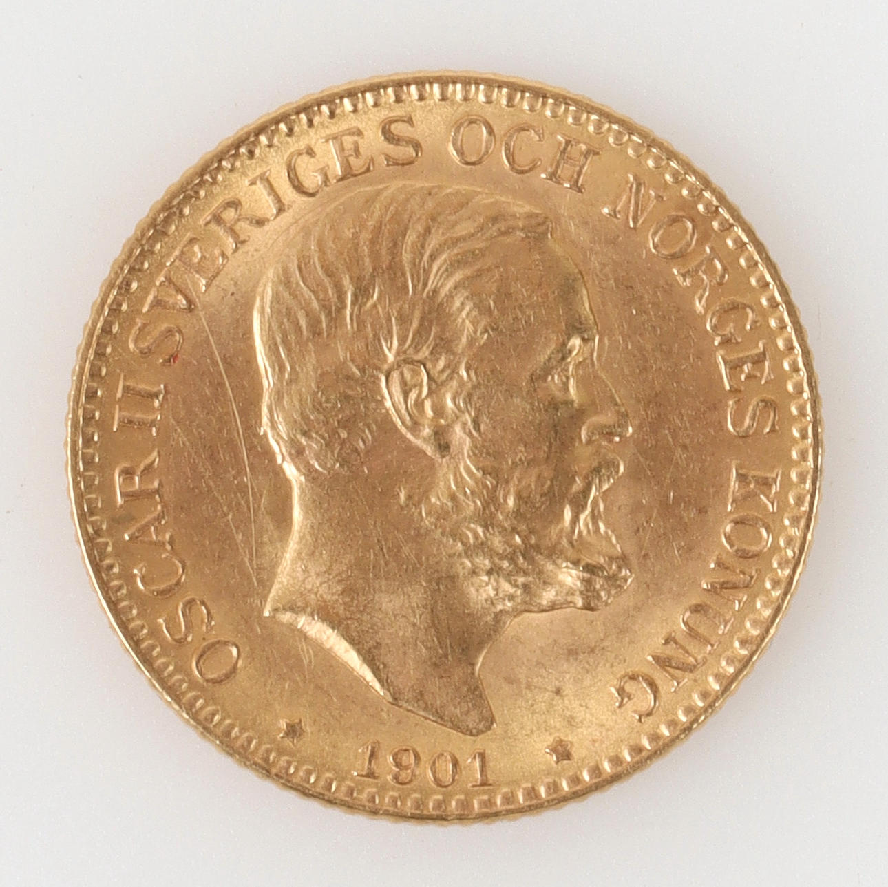 A 10 SEK gold coin, Oscar II (1872—1907), King of Sweden and Norway. in ...