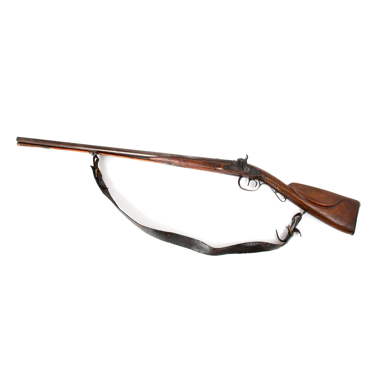 PERCUSSION LOCK RIFLE. Double-barreled, first half of the 19th century ...