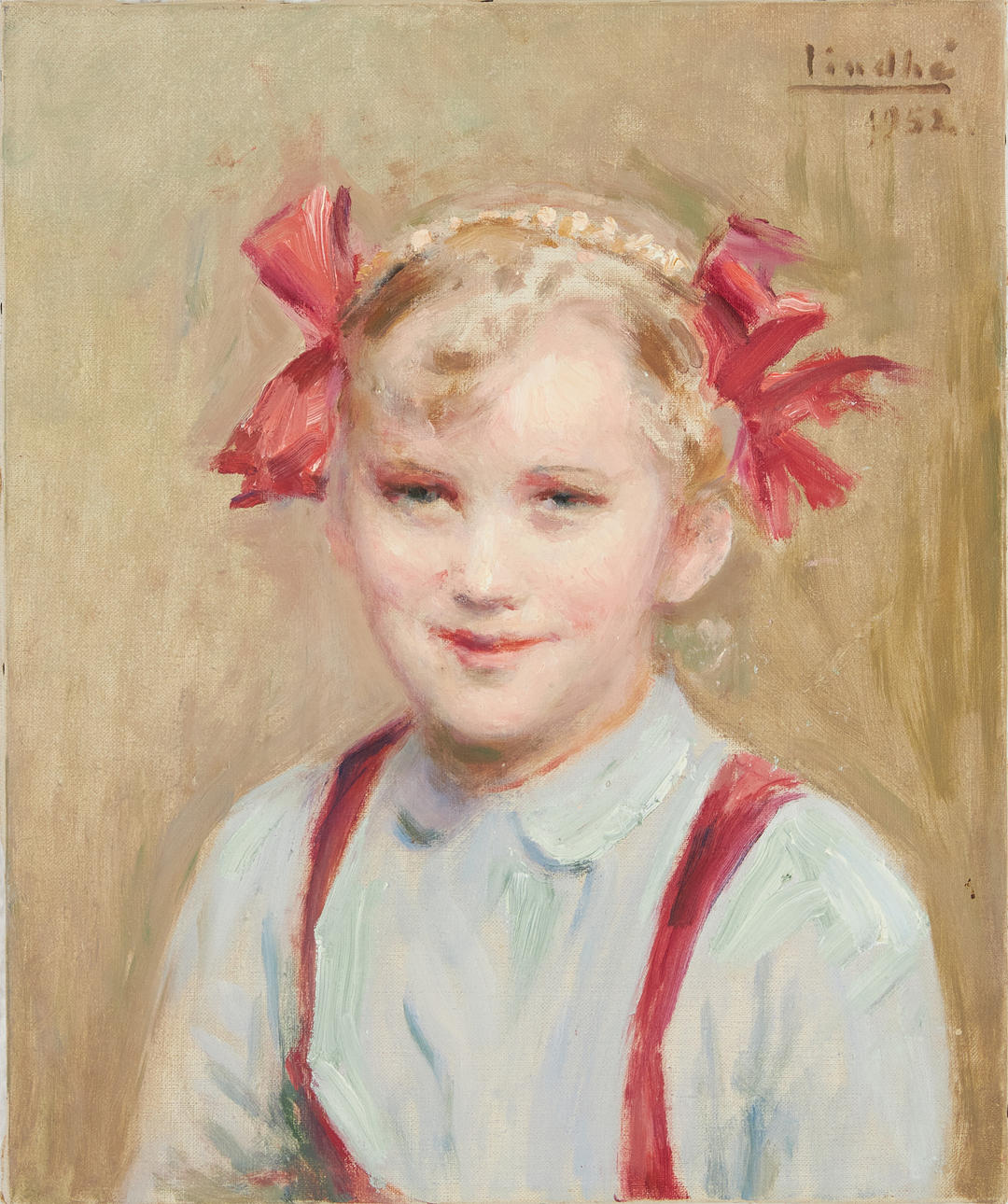 IVAN LINDHÉ (1875-1954). Girl portrait “Eva”, oil on canvas. Art ...