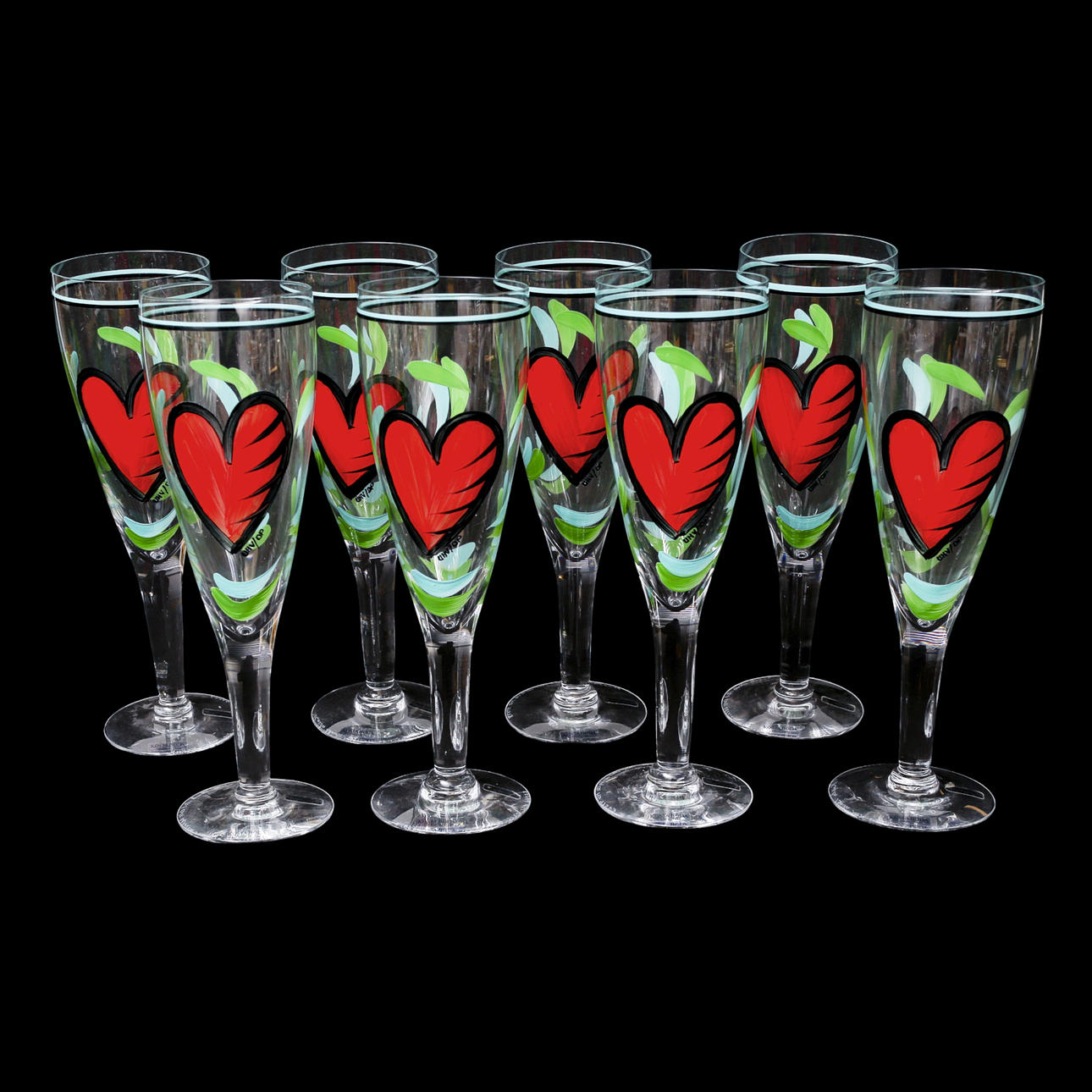 ULRIKA HYDMAN VALLIEN, 8 large wine glasses, Artists Collection “Hearts ...
