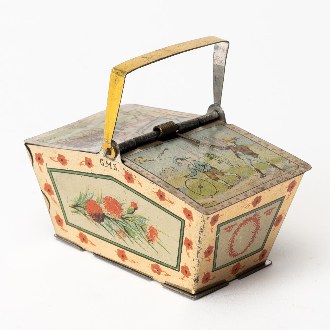 PENNY TOY basket in sheet metal marked G.M.S. 2 openable covers and 1 ...