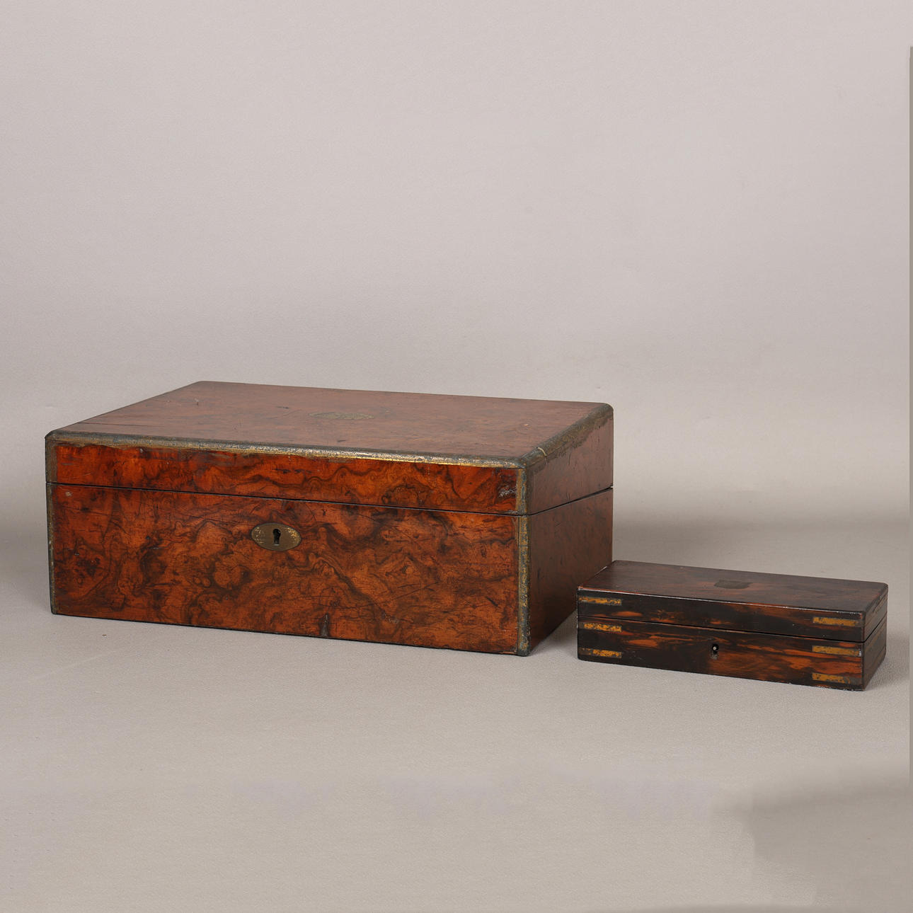 A 19TH CENTURY COROMANDEL WOOD BOX TOGETHER WITH A WALNUT WRITING SLOPE ...