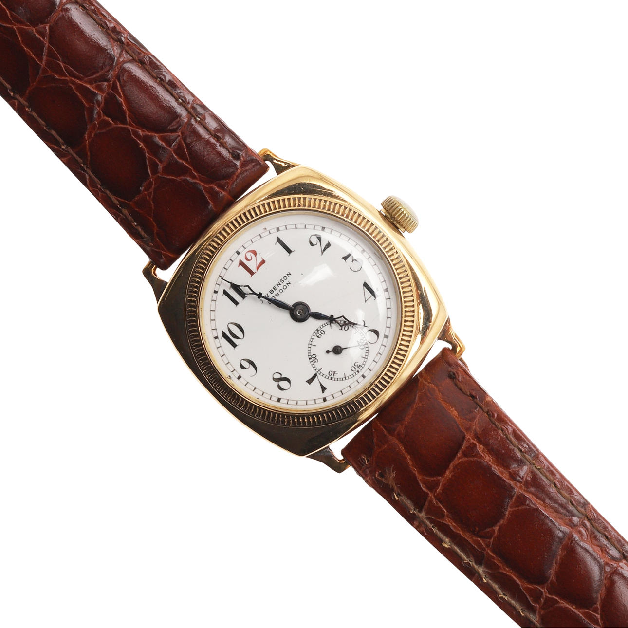 A GOLD CUSHION-SHAPED EARLY WATER-RESISTANT MECHANICAL WRISTWATCH BY J ...
