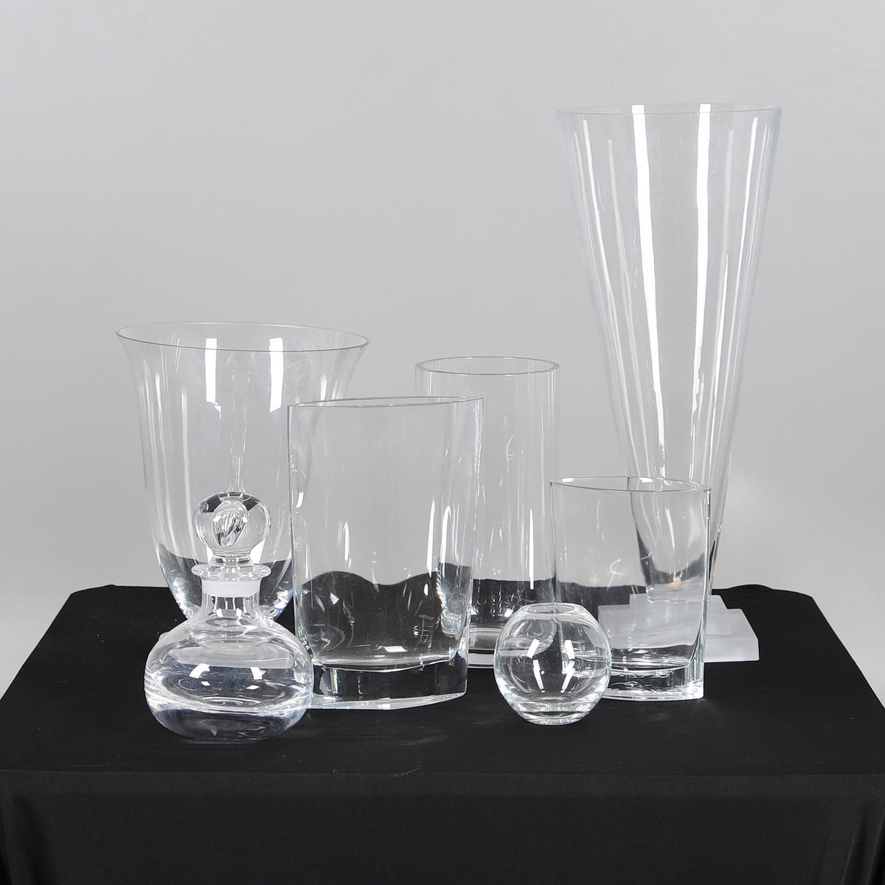 A GROUP OF LARGE MODERN GLASS VASES AND A DECANTER. Glass - Other ...