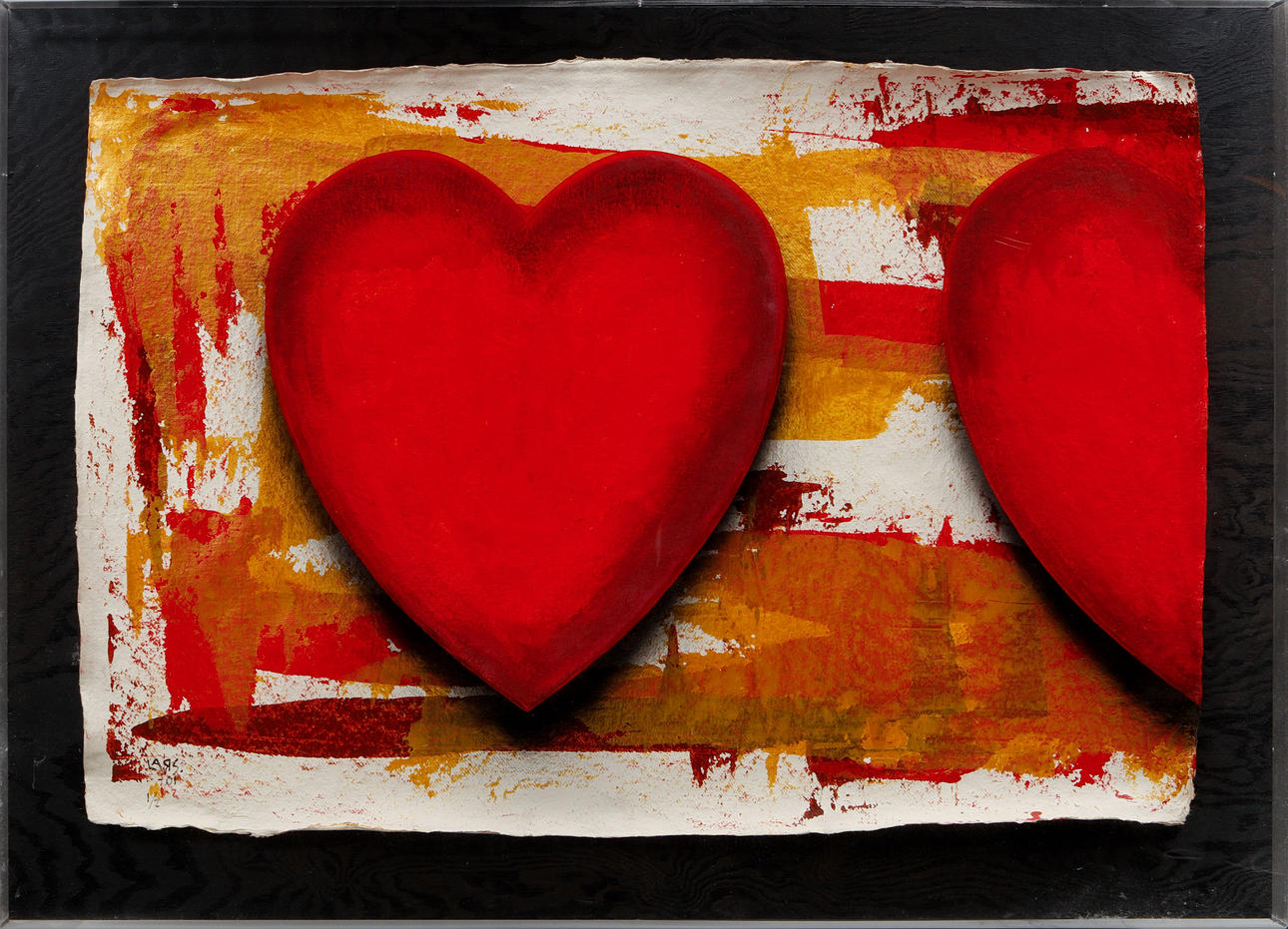LARS TUNEBO. Red hearts, diptych, two parts, acrylic on paper behind ...