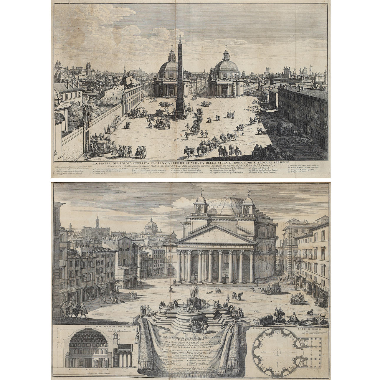Two copper sockets from Rome with motifs from the Pantheon and Piazza ...