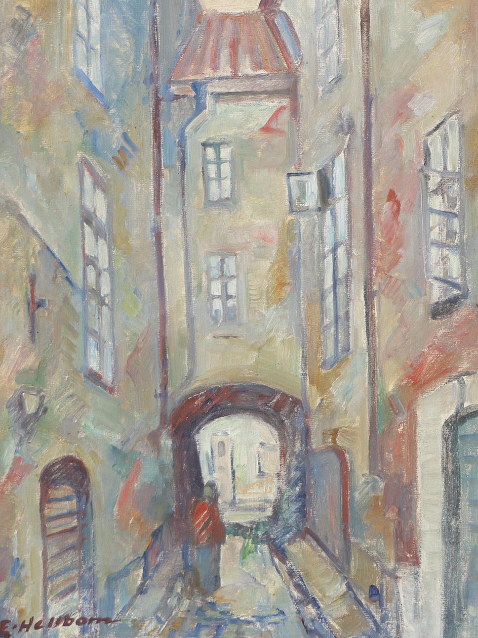 EMIL HELLBOM. Gamla stan, Stockholm, oil on canvas, signed E. Hellbom ...