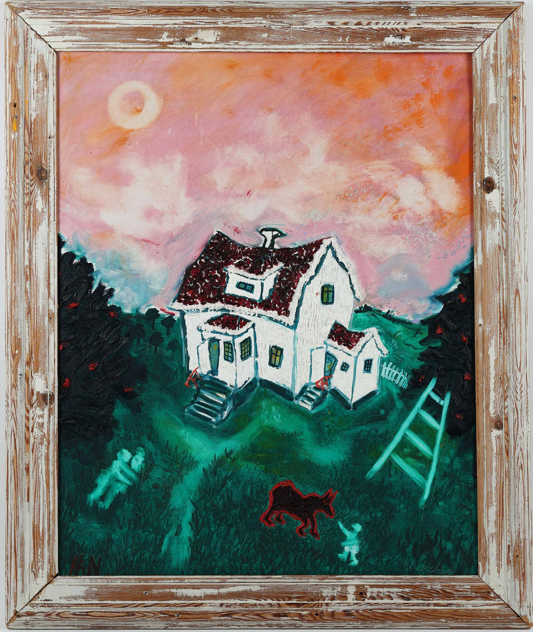 IAN RUSTH. Landscape with house and pink sky, oil on canvas, signed ...