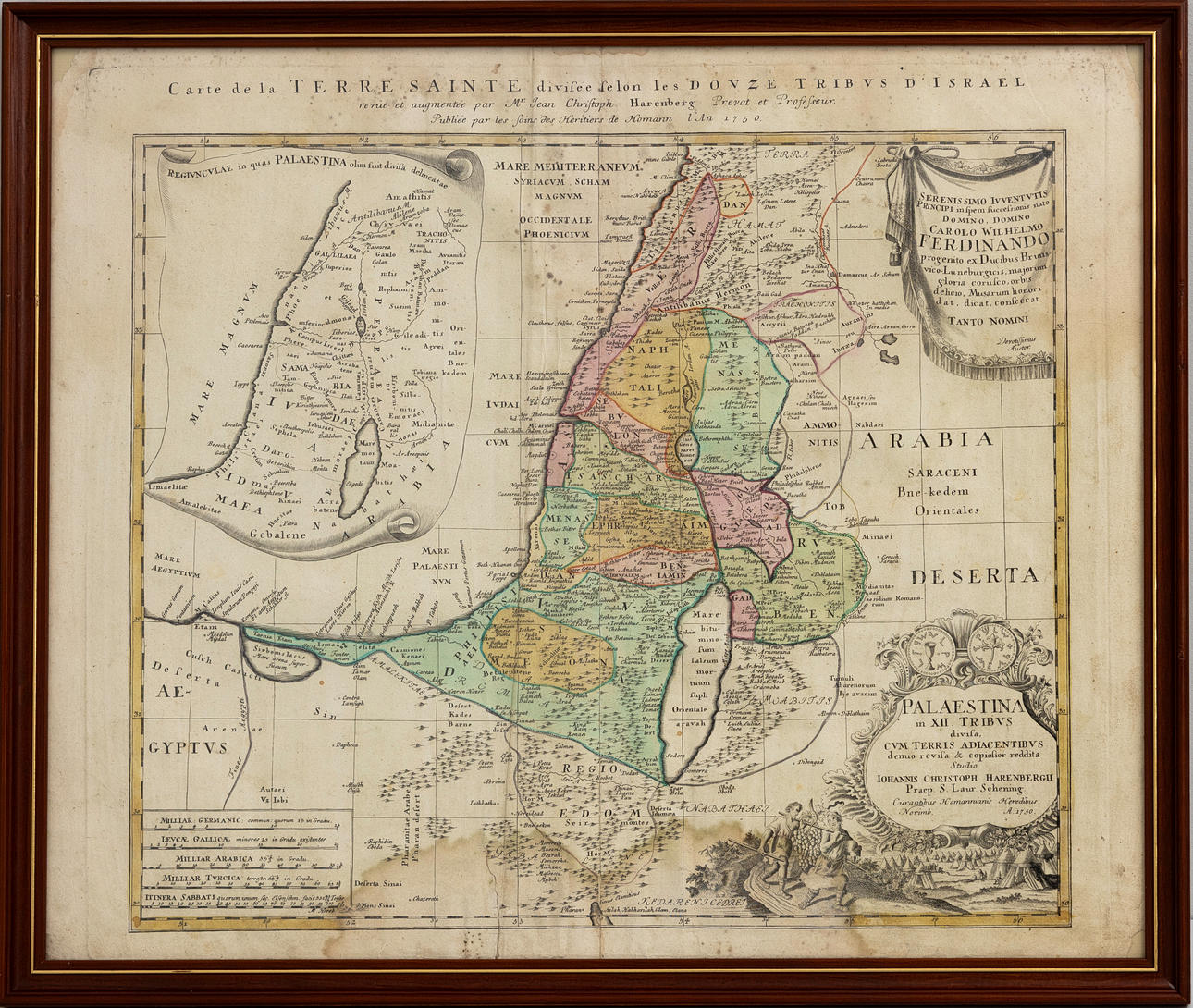 MAP, “Palaestina in XII”. hand colored, Iohannis Christoph Harenbergh ...