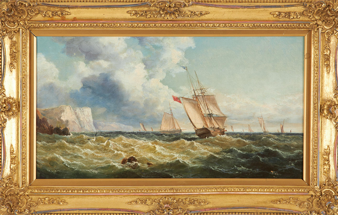 JOHN JAMES WILSON (1818-1875). Marine motif, oil on canvas, signed J ...