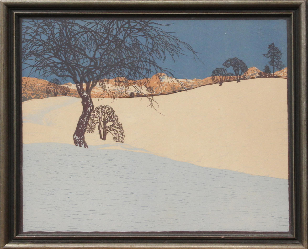 JOSEF STOITZNER. GRAPHIC SHEET, colour woodcut “Hochgebirge im Winter ...