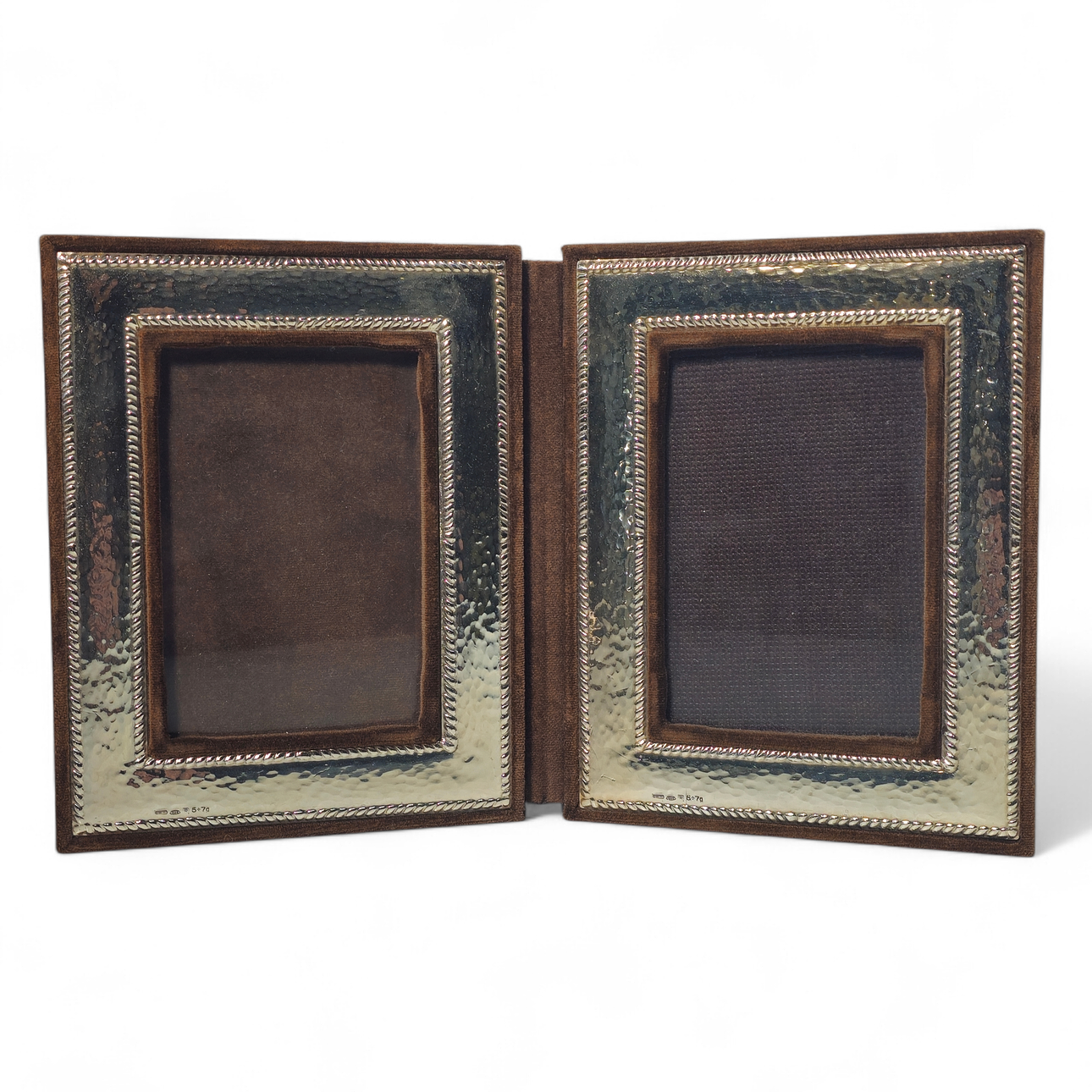 Doppelrahmen für Fotos aus gehämmertem Silber und Perlendetail auf ...