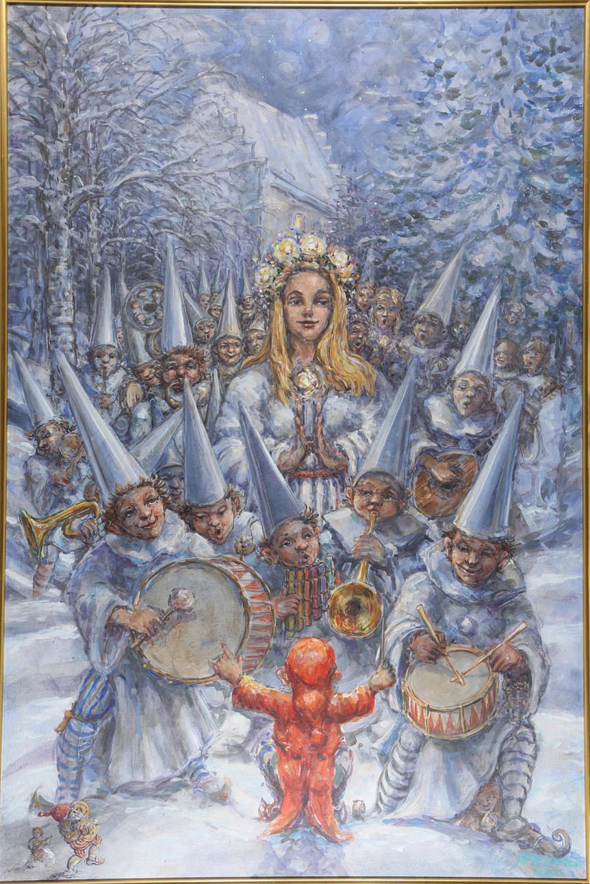JEPPE EISNER (F. 1952). Kolossalt arbete, Santa Lucia procession med ...