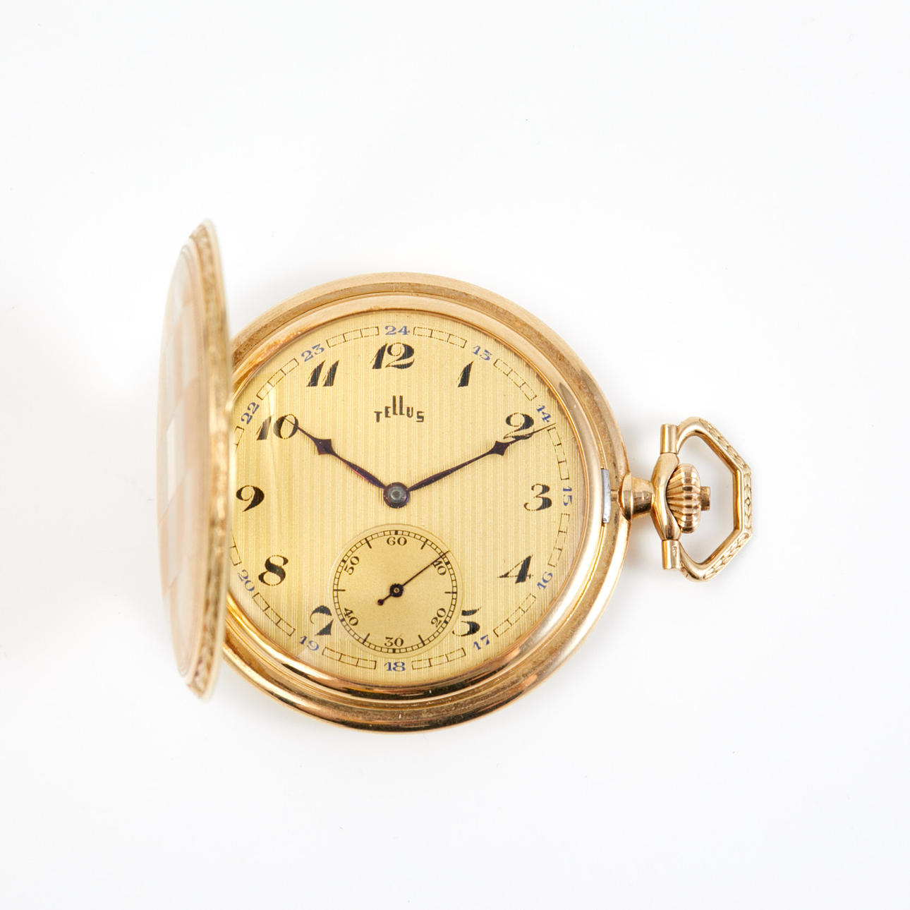 TELLUS, pocket watch, savonett, outer case in 14k gold, inner case ...