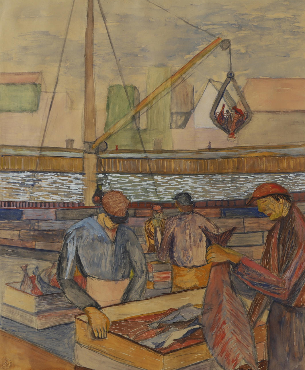 HARALD LINDBERG. Fish market, graphic sheet, signed. Art - Engravings ...