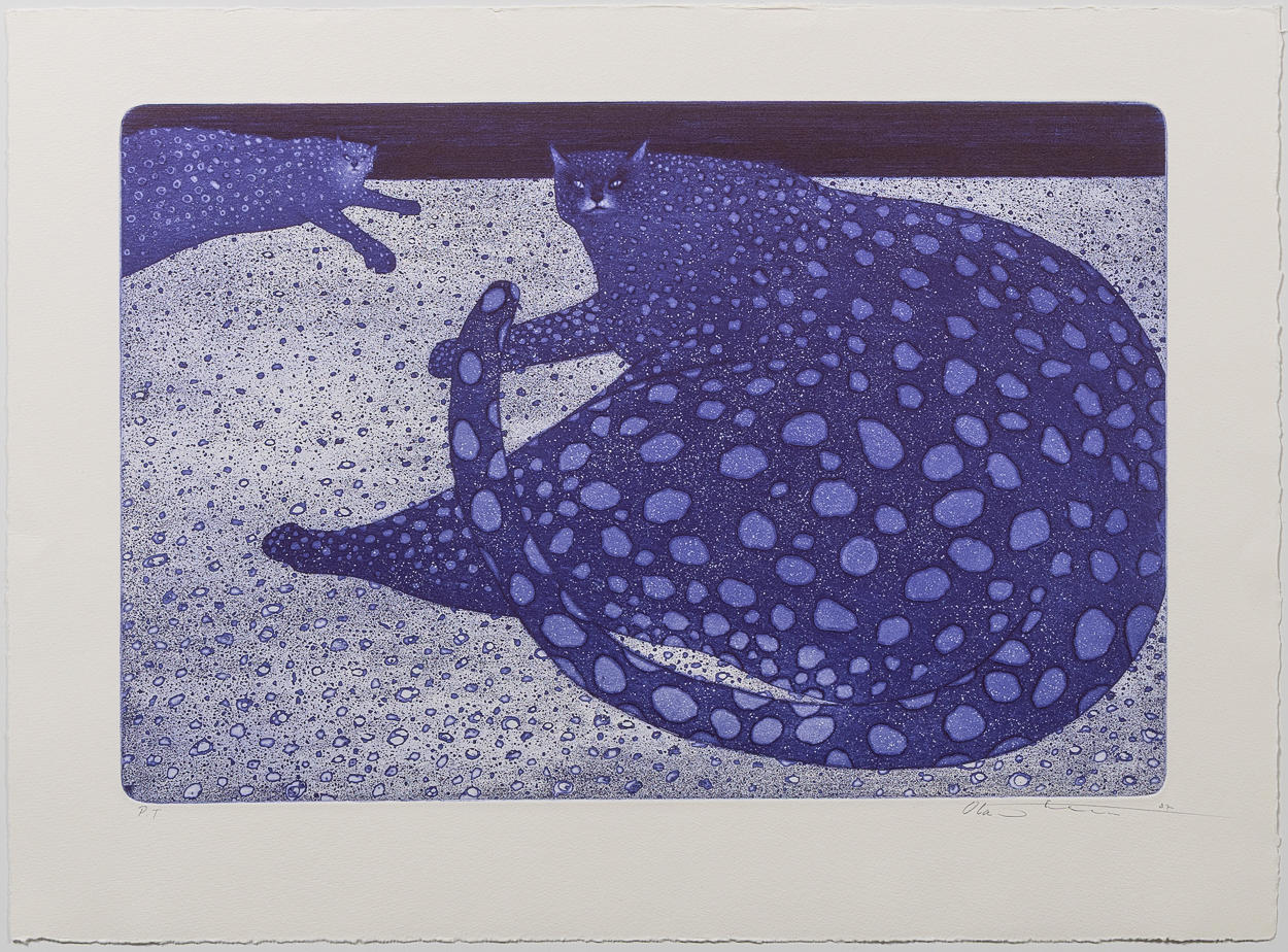 OLA STEEN (NORGE, FÖDD 1952). Composition with cats, etching, unleaved ...