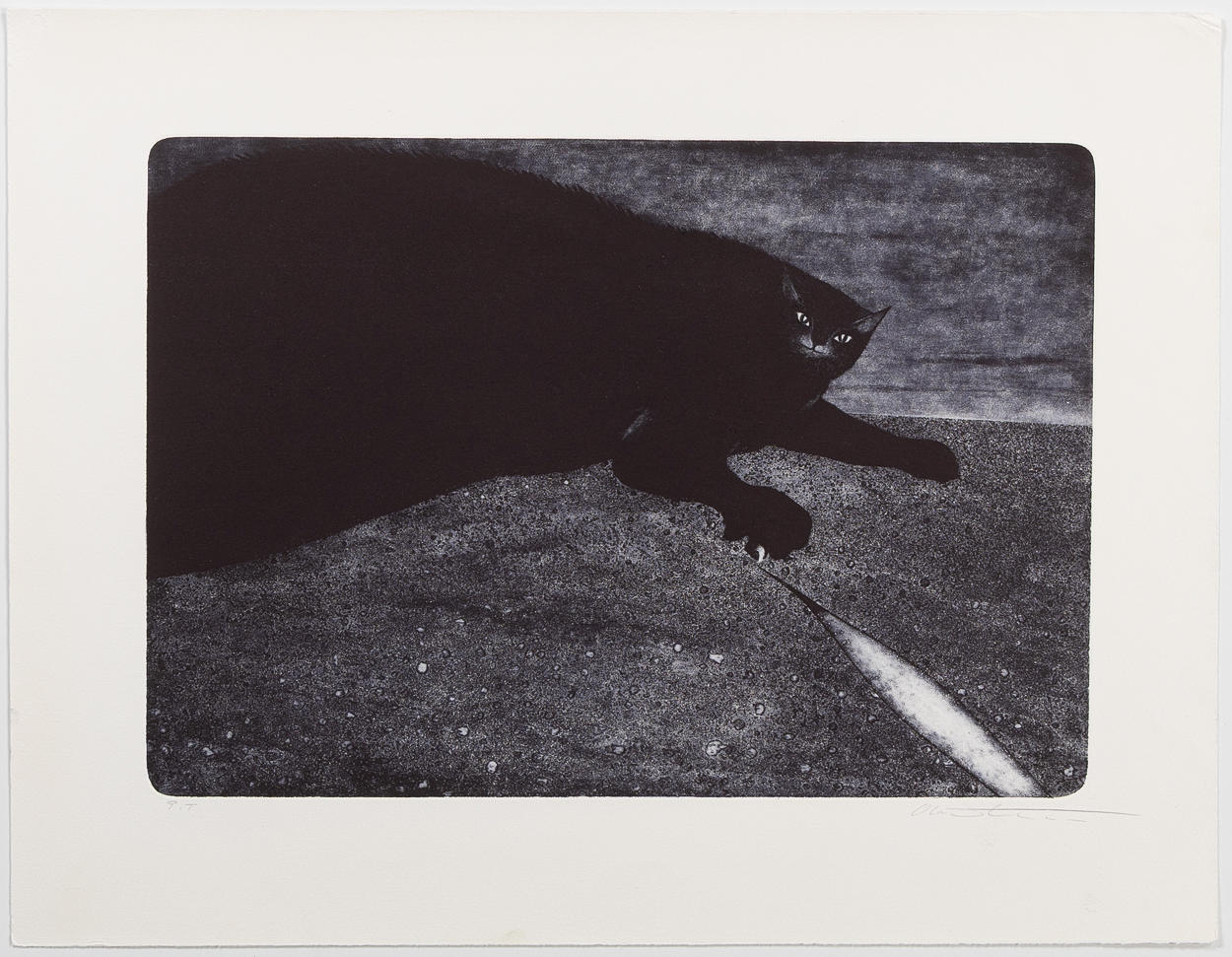 OLA STEEN (NORGE, FÖDD 1952). Composition with cat, etching, unleaved ...