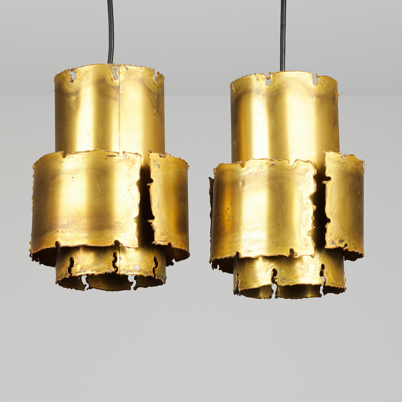 Svend Aage Holm Sørensen: A pair of flame-cut brass pendants, Denmark ...