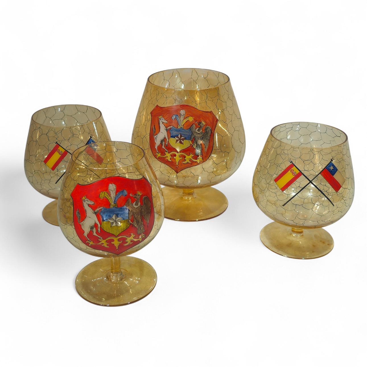 Set of hand-painted glass cups with the Chilean flag and the Spanish ...