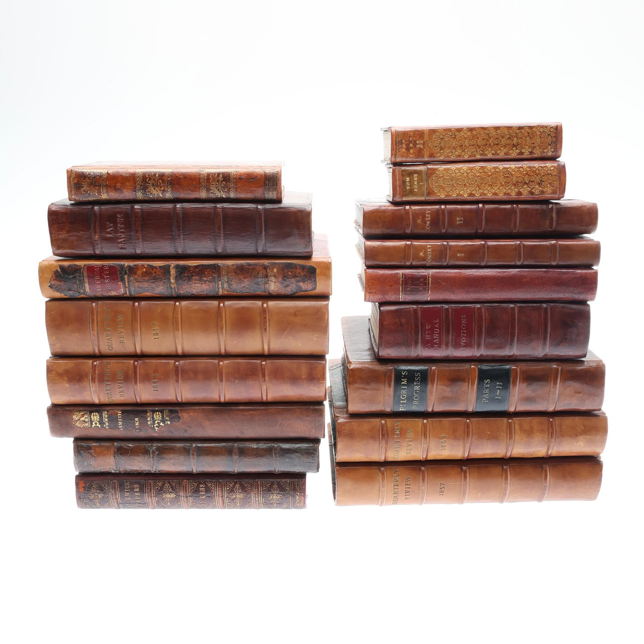 [BINDINGER]. 17 LÆDERINDBUNDNE VOLUMENER. Bøger, kort & manuskripter ...