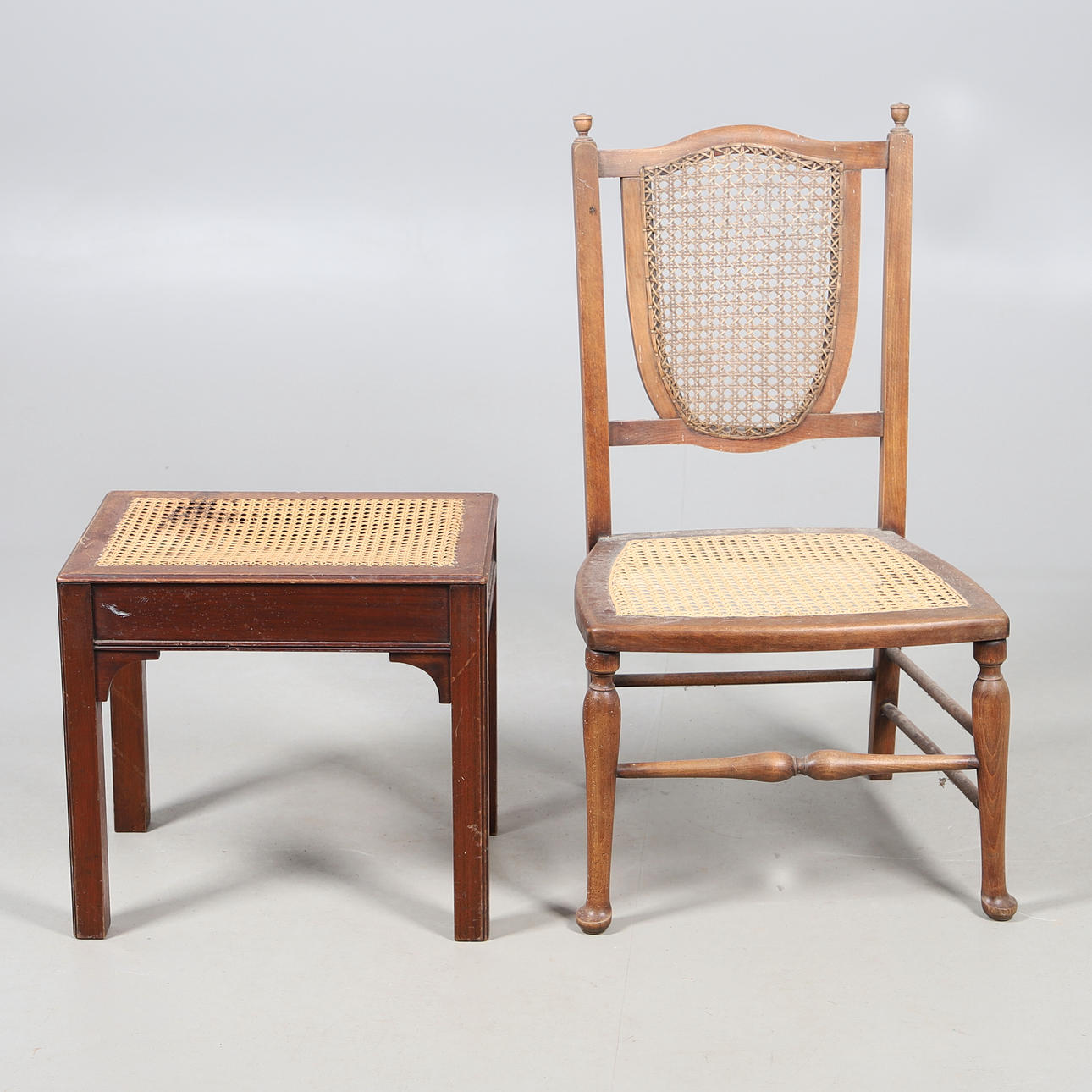 A VICTORIAN BEECH CANE SEAT CHAIR AND STOOL. Furniture - Armchairs ...