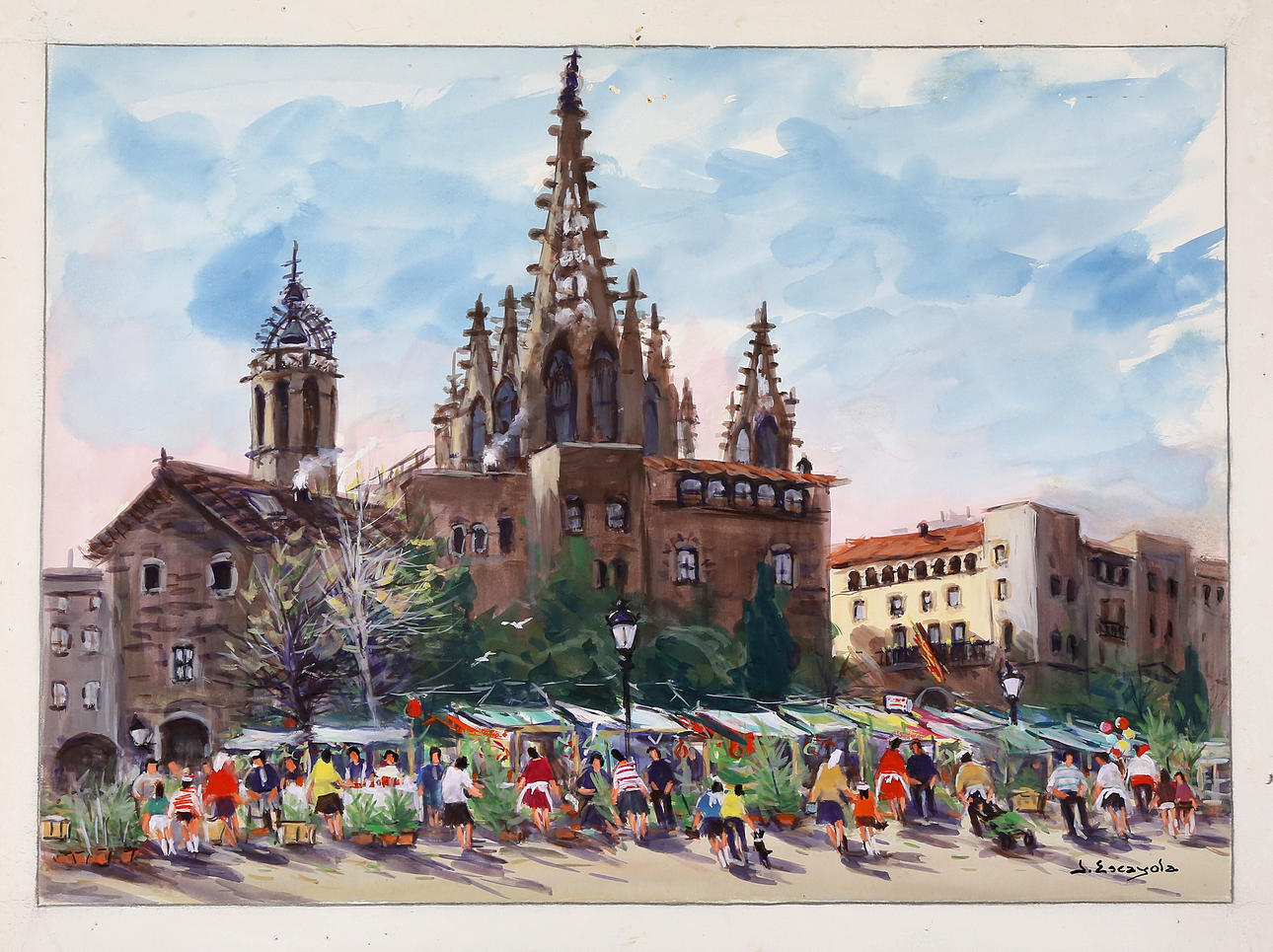 JOSEP ESCAYOLA. View of the cathedral of Barcelona. Art - Drawings ...